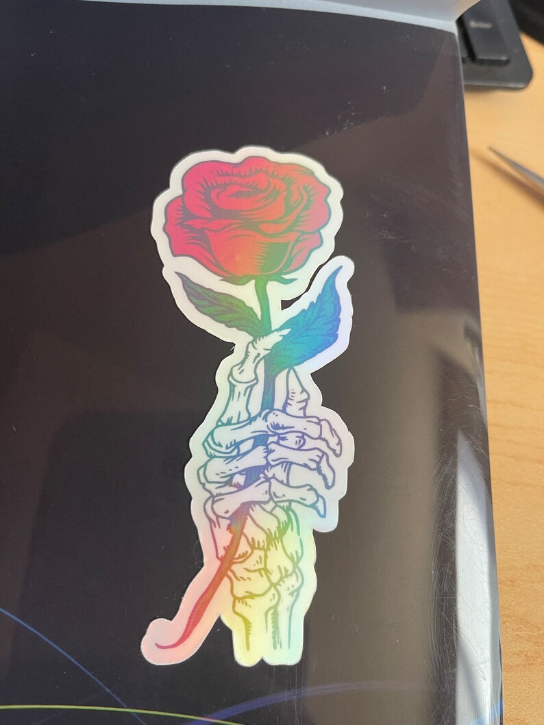 Skeleton Hand With a Red Rose Sticker. - Etsy