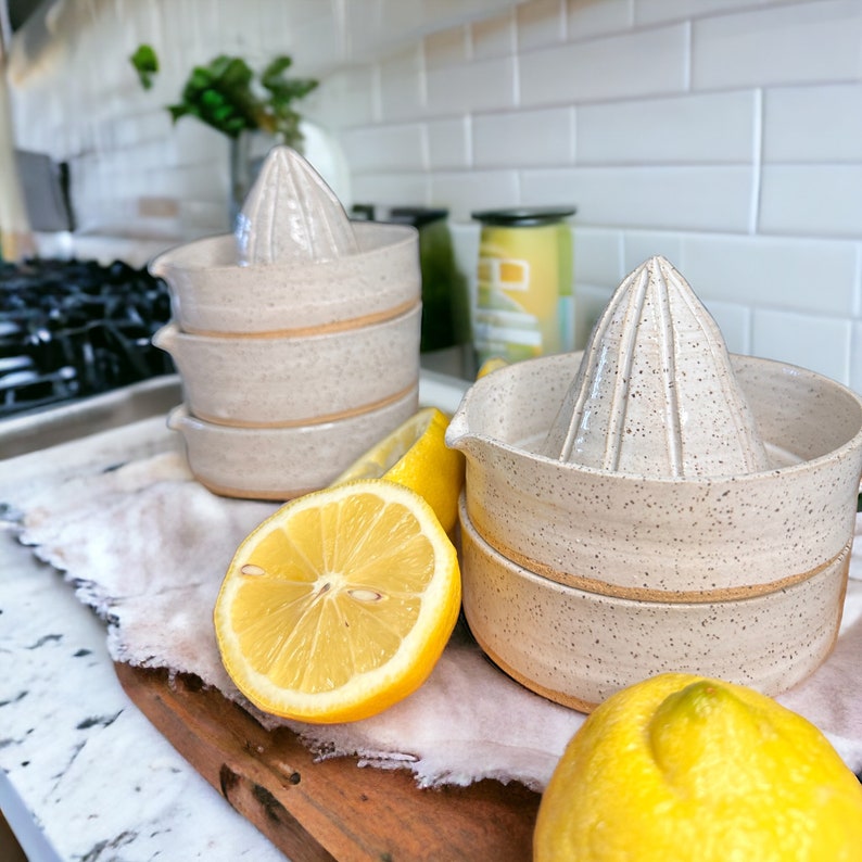Ceramic Citrus Juicer Speckled White Handmade Juicer Lemon Squeezer ...