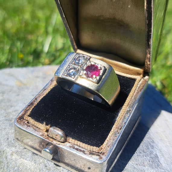 Mens 14k Gold Ruby Diamond Ring - Gem