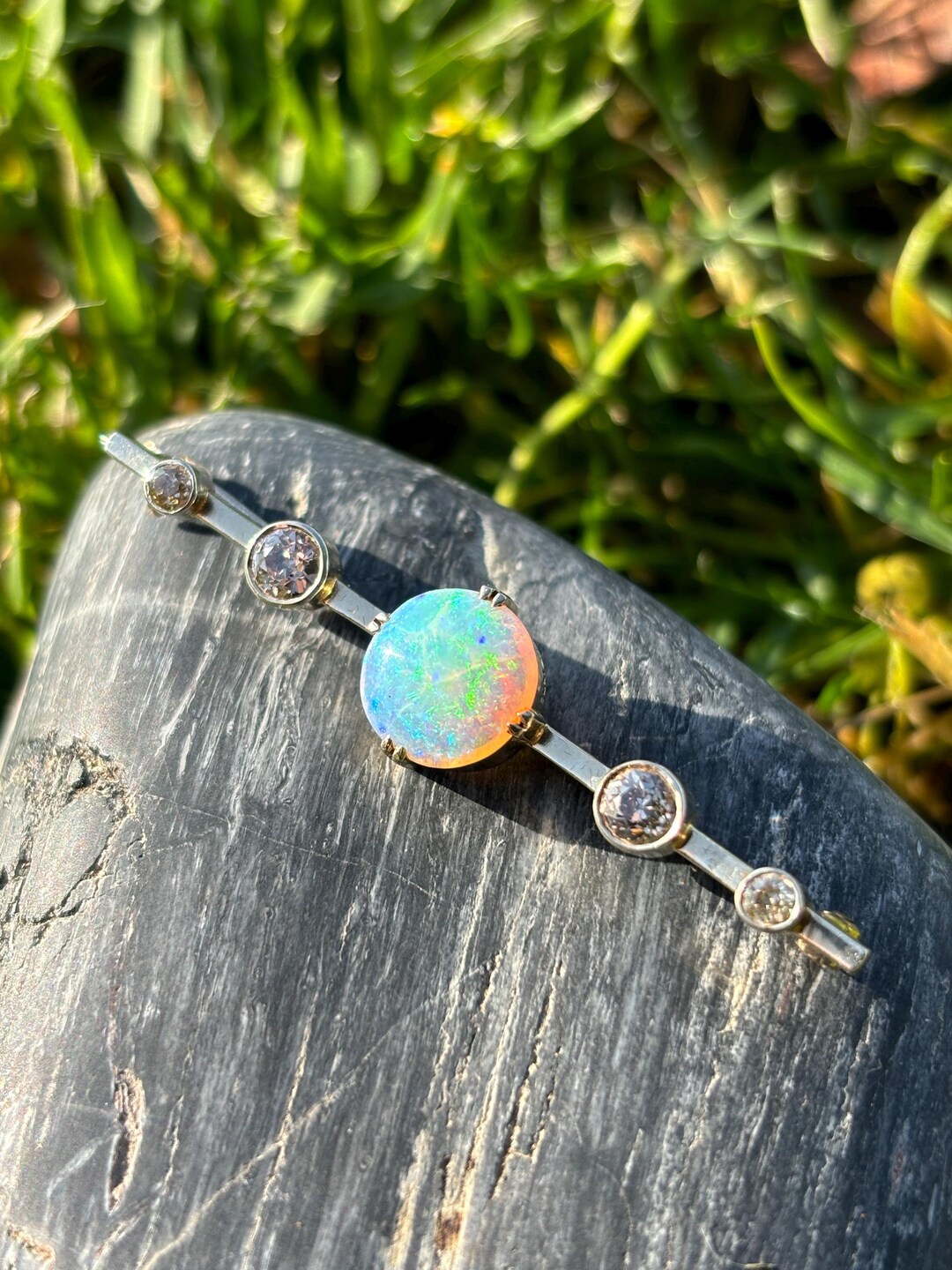 Ellis Bros. 14k Gold Diamond and Opal Brooch - Etsy