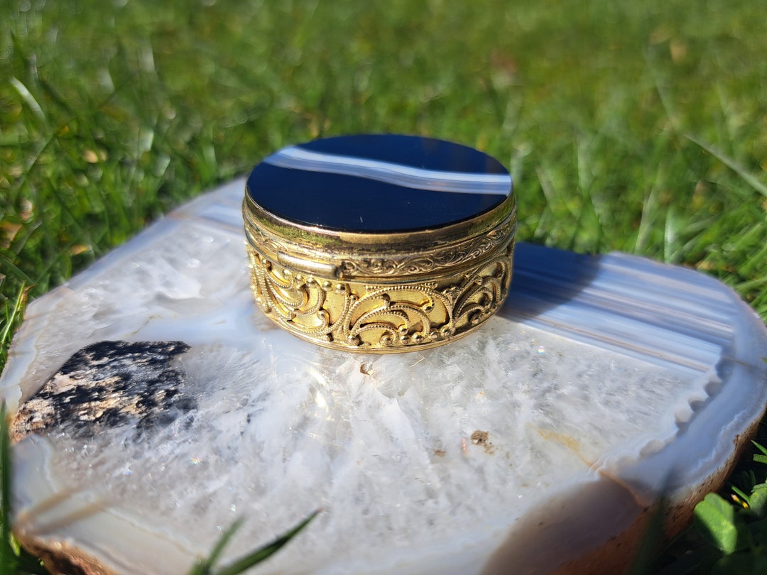 Gold Gilt Banded Agate Pill Box - Etsy