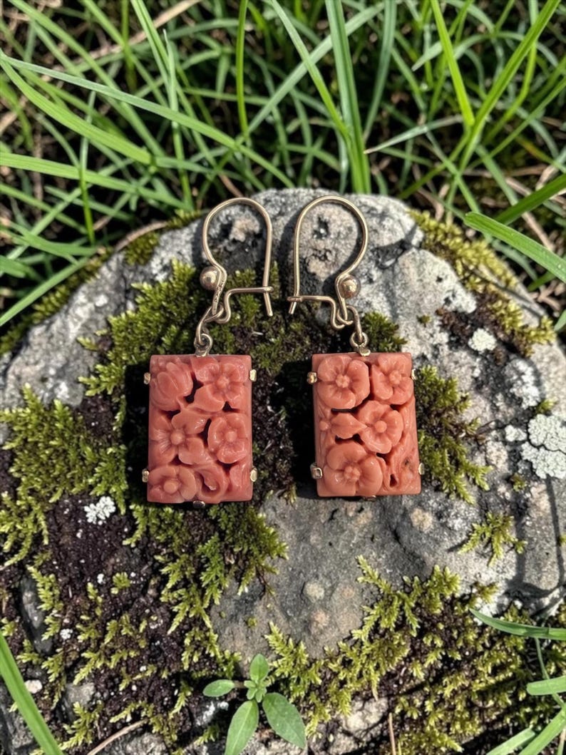 10k Gold Coral Carved Earrings - Etsy Canada