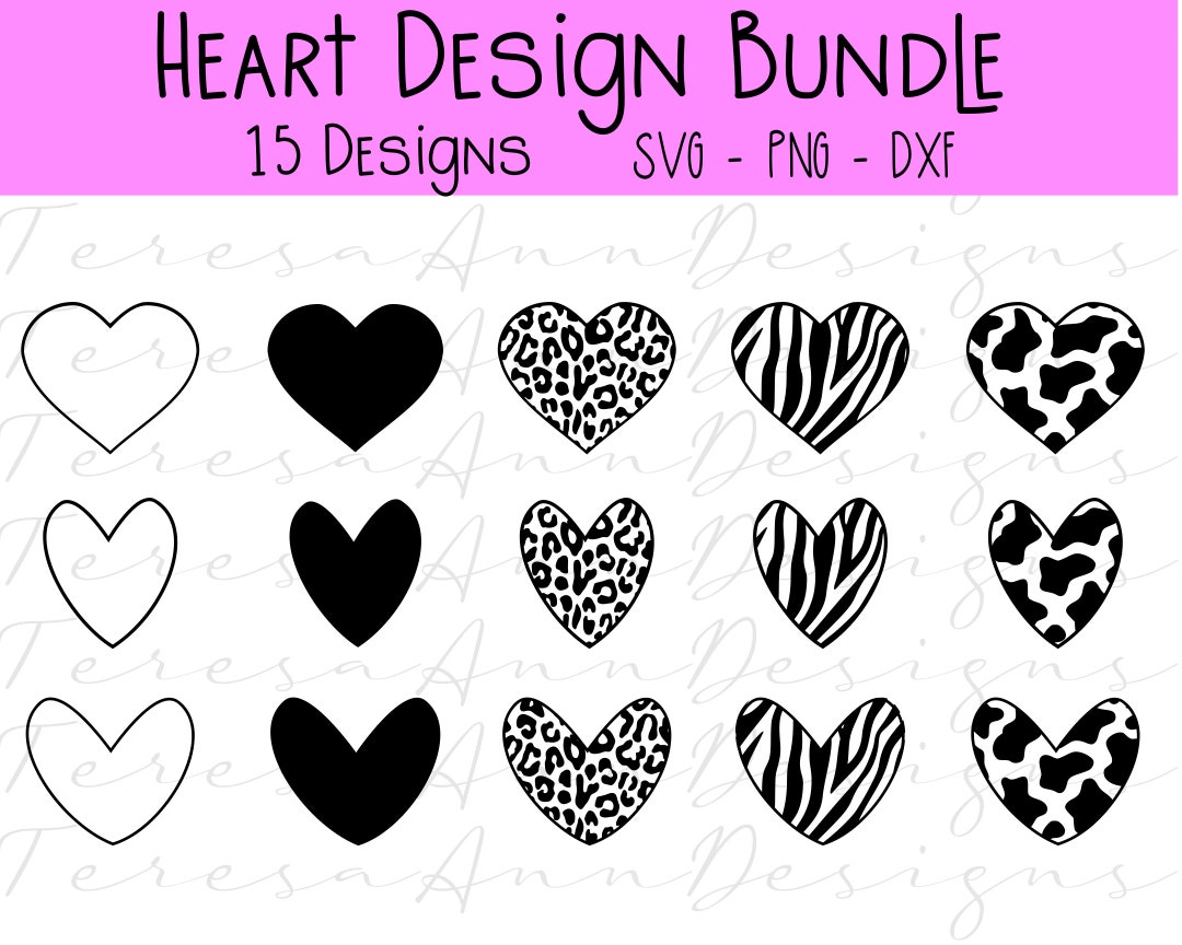 Animal Print Heart SVG Bundle: Leopard, Zebra, Cow (digital Download ...