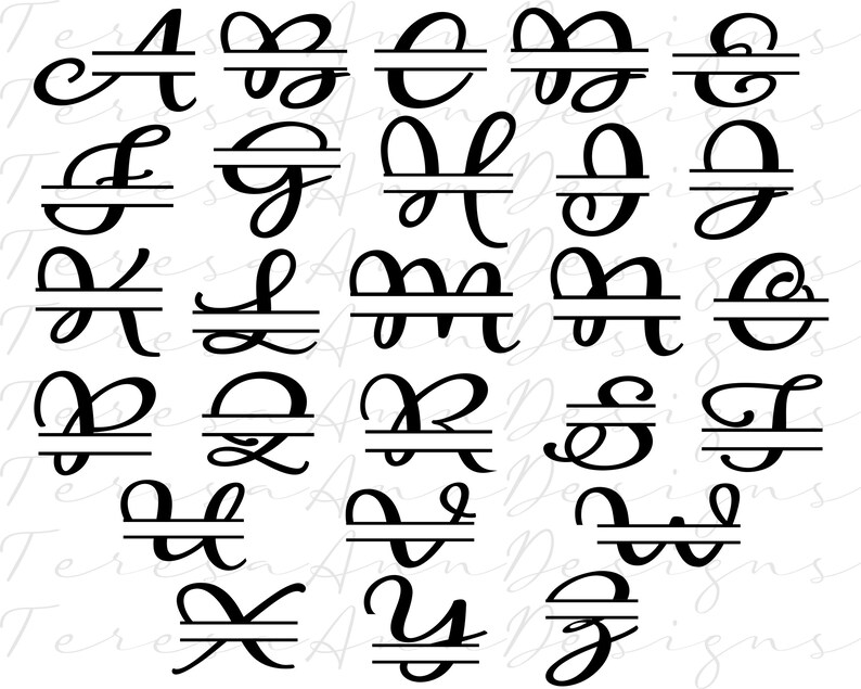 Script Split Monogram Alphabet SVG PNG DXF Digital Download Cricut ...