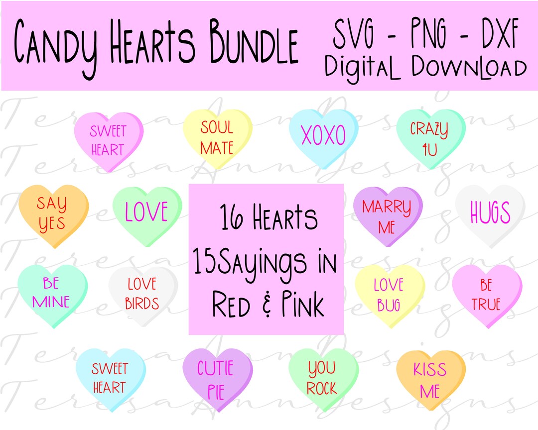 Valentines Day Conversation Candy Hearts SVG - PNG - DXF - Digital ...