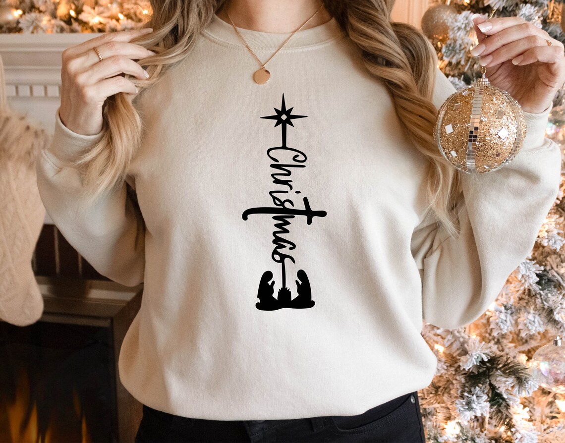 Holy Cross Shirt, Religious Christmas Sweatshirt, Xmas Prayer Sweaters ...