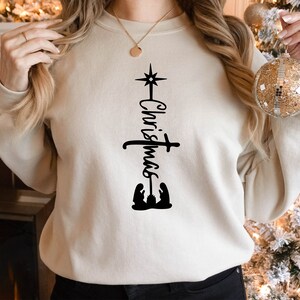 Holy Cross Shirt, Religious Christmas Sweatshirt, Xmas Prayer Sweaters ...