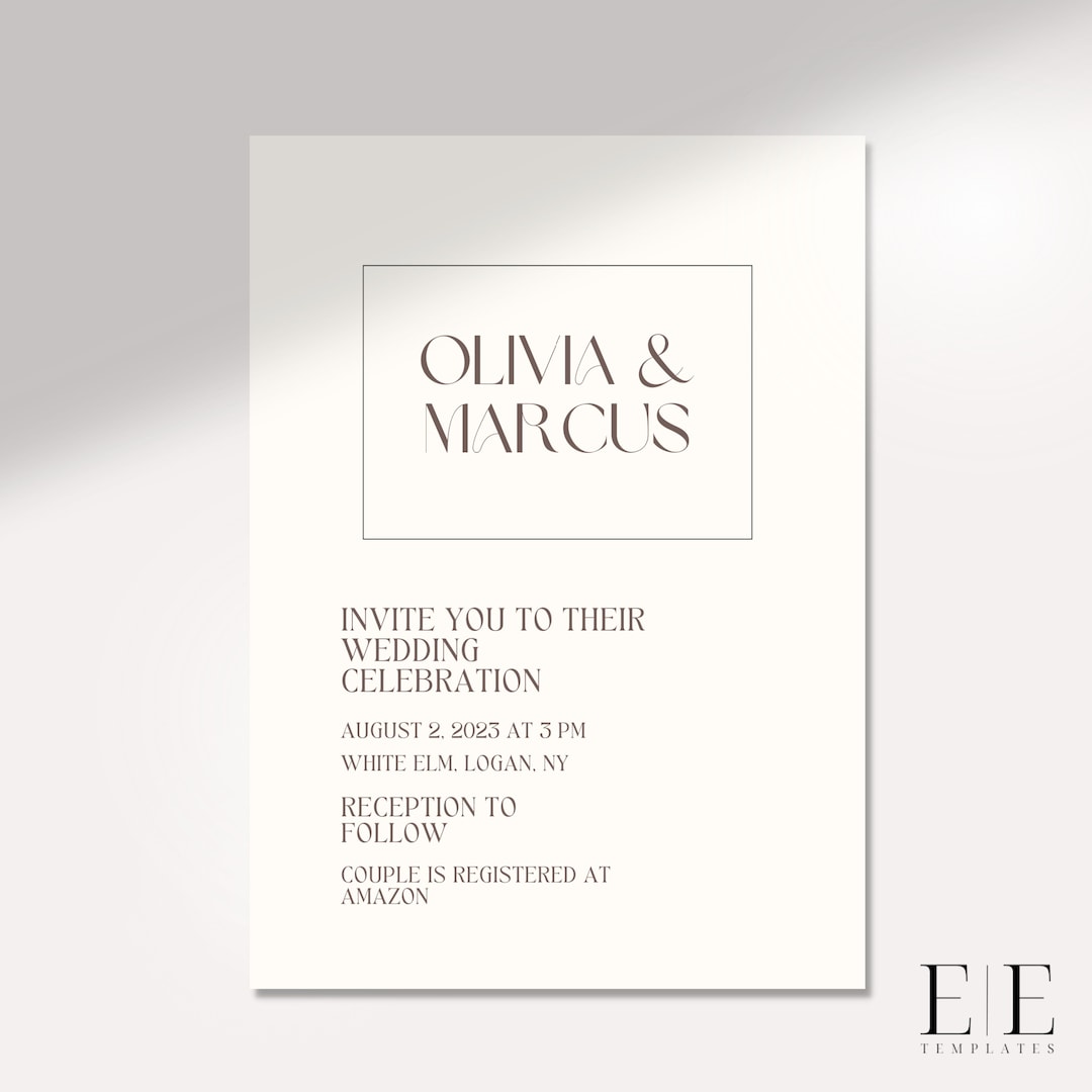 Modern Wedding Invitation Template, Minimalist Invitation, Editable ...