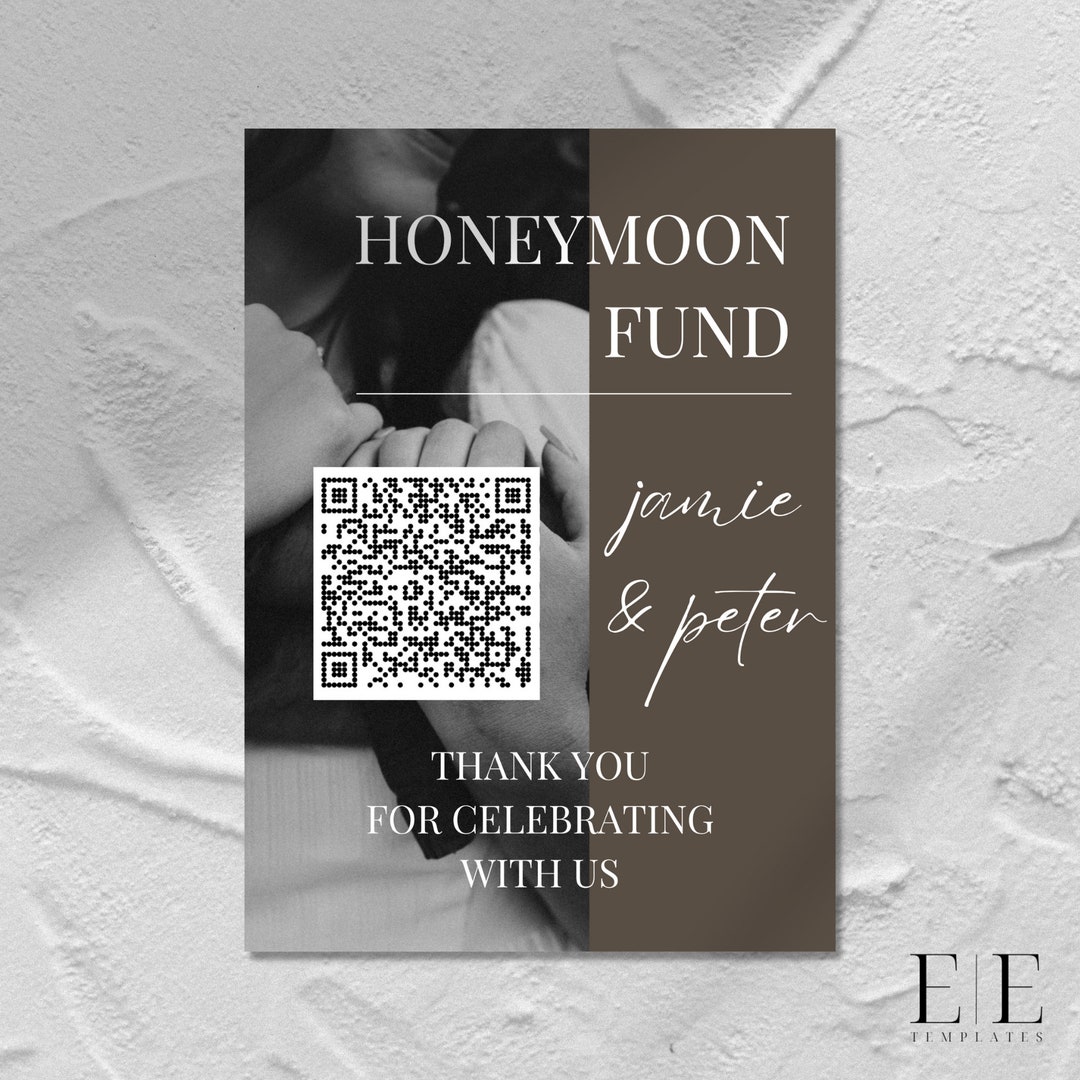 Honeymoon Fund QR Code Sign, Picture Wedding Honeymoon Fund Sign, Venmo ...