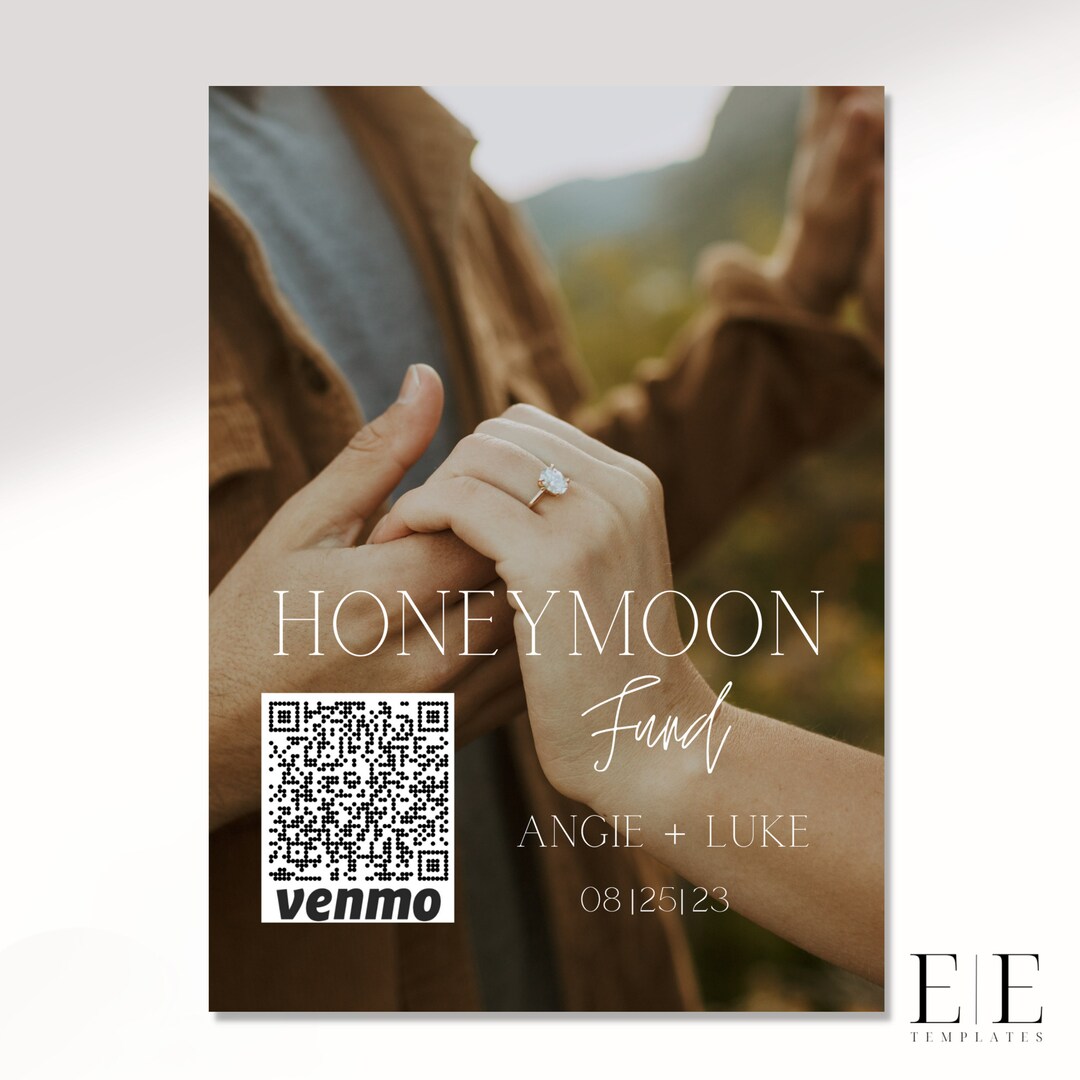 Honeymoon Fund Sign, Venmo QR Code, Wedding Cash Gift, Minimalist ...