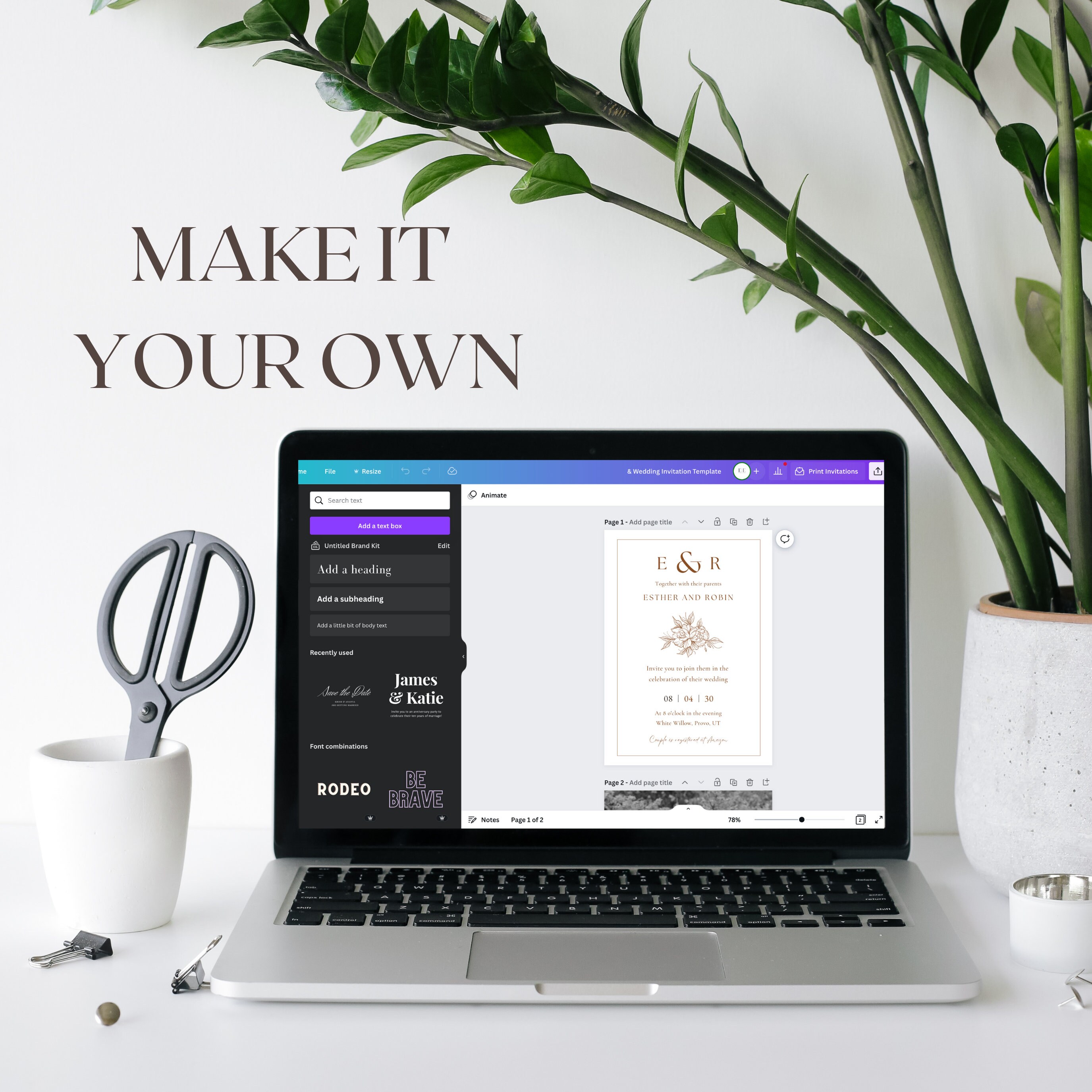 Modern Wedding Invitation Template, Minimalist Invitation, Editable ...