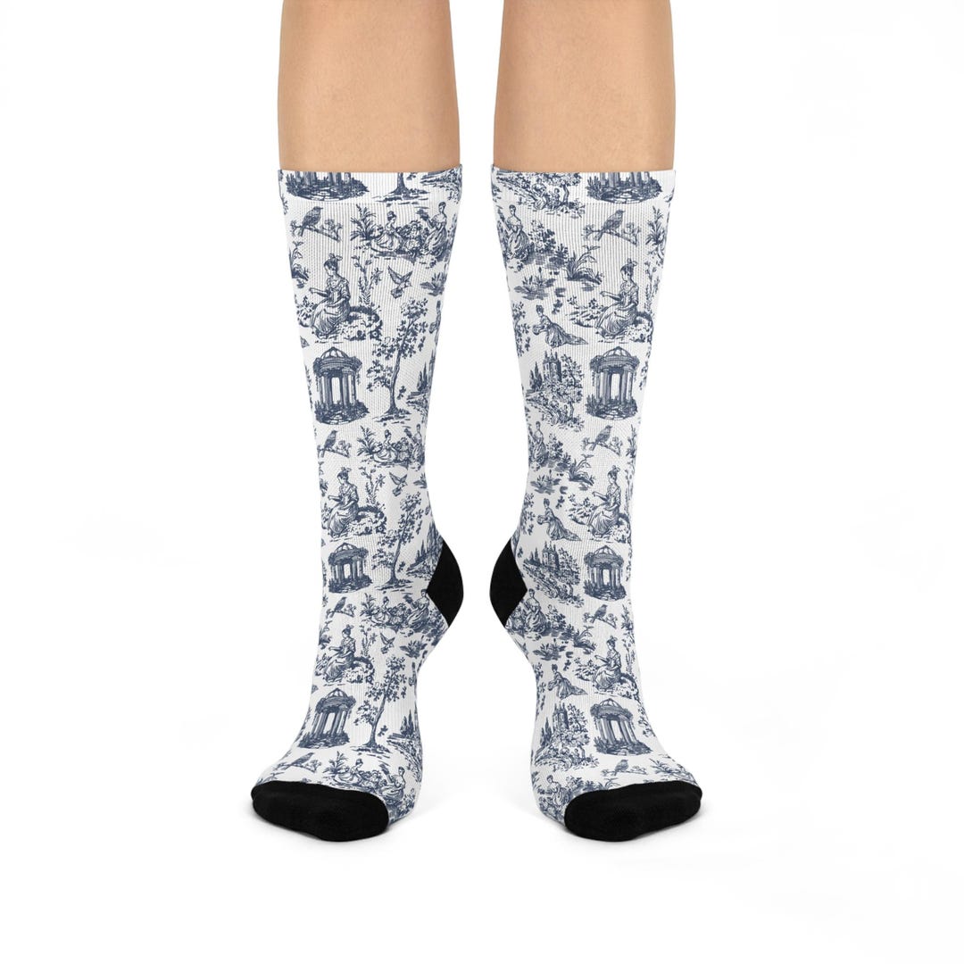 Vintage Blue Toile Socks Antique Pattern Socks Antique Socks Toile ...