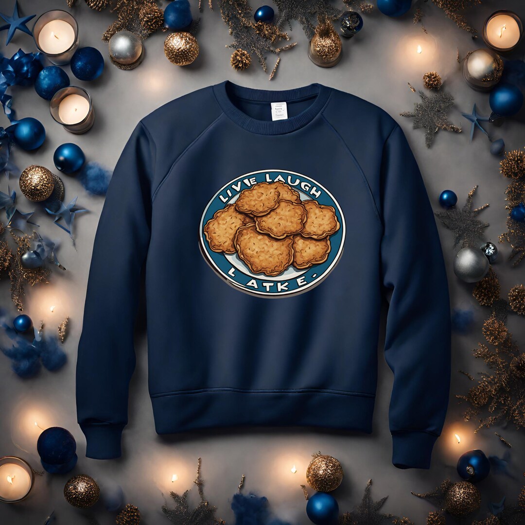 Live Laugh Latke Funny Hanukkah Sweater Cozy Hanukkah Pullovers Ugly ...