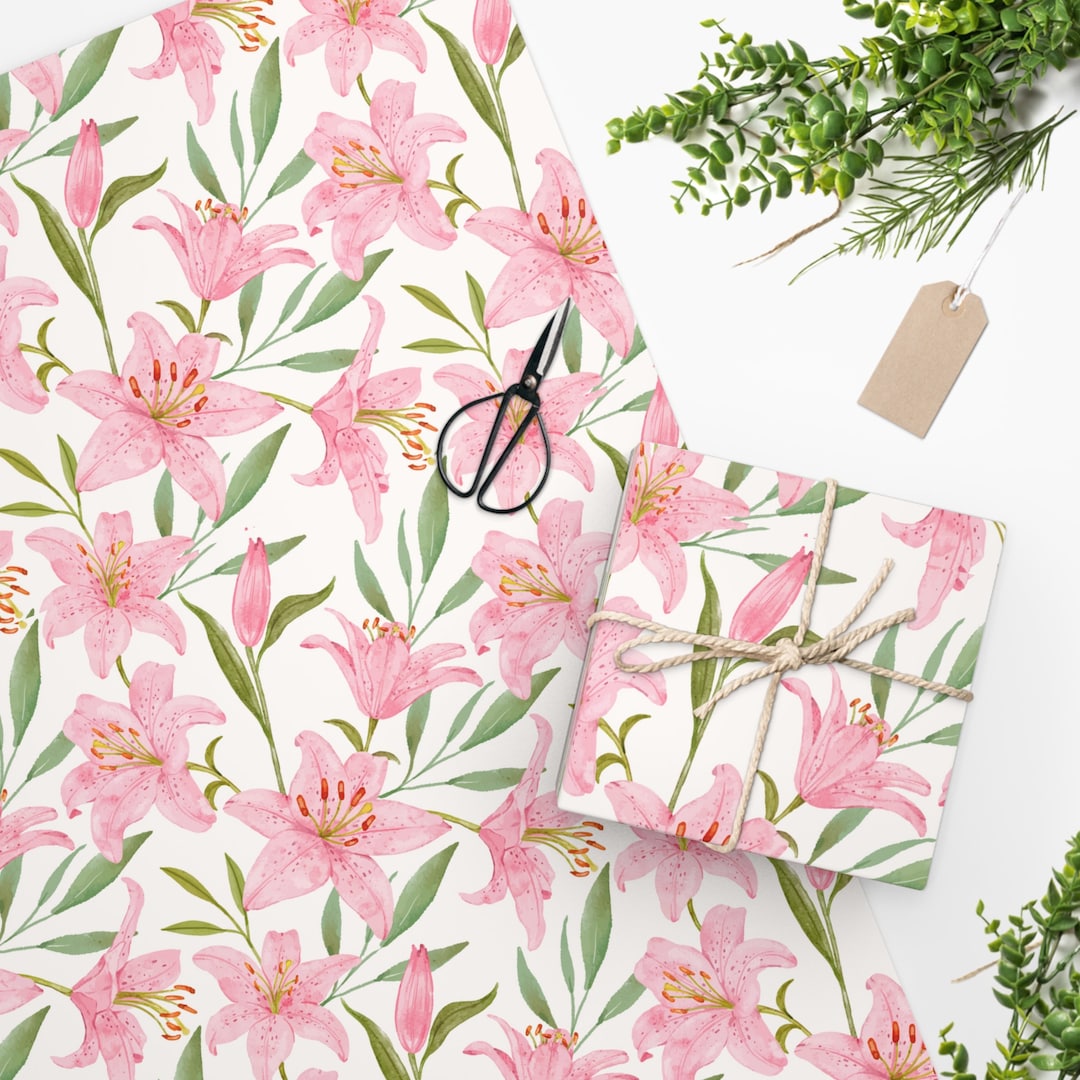 Lovely Lilies Floral Wrapping Paper Spring Gift Wrap Watercolor Flower ...