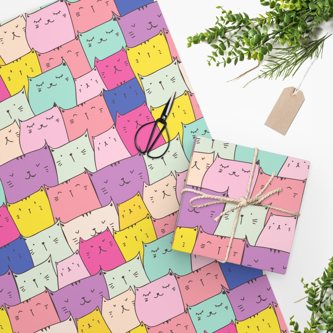 Kawaii Cat Wrapping Paper Cat Gift Wrap for Cat Lover Gift Cat Birthday ...