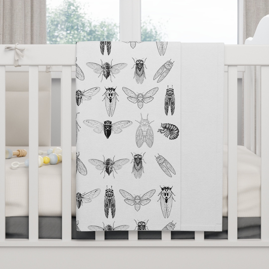 Minimalist Cicada Baby Blanket for Bug Nursery Decor Cicada Lovey Bug ...