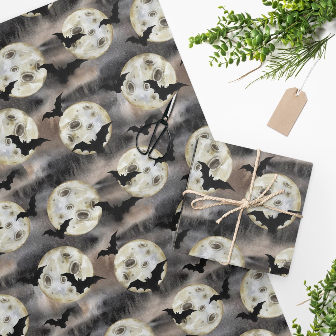 Bat and Moon Gift Wrap Halloween Gift Wrap Halloween Wrapping Paper ...