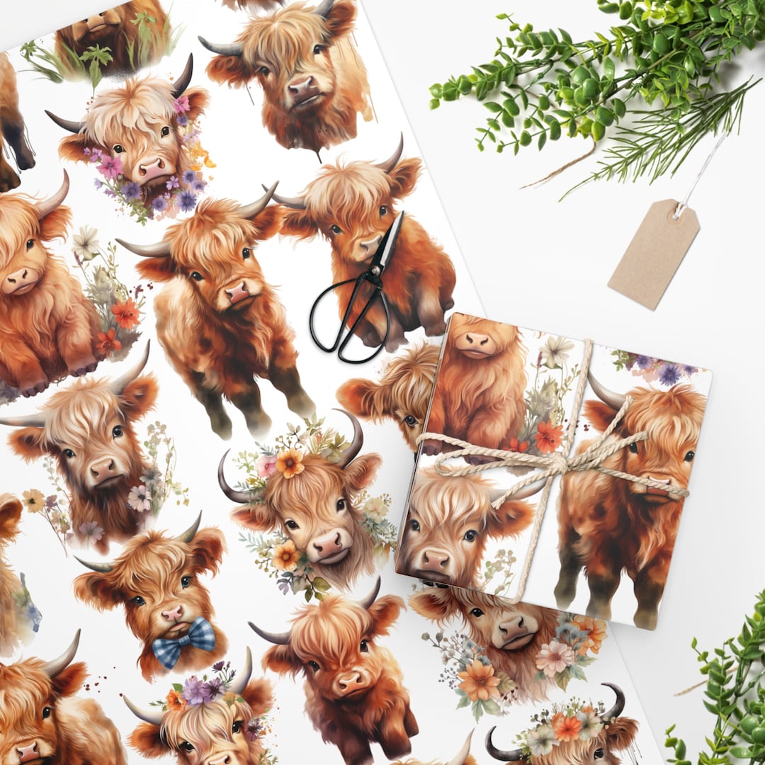 Happy Highland Cow Wrapping Paper Highland Cow Gift Wrap for Highland ...