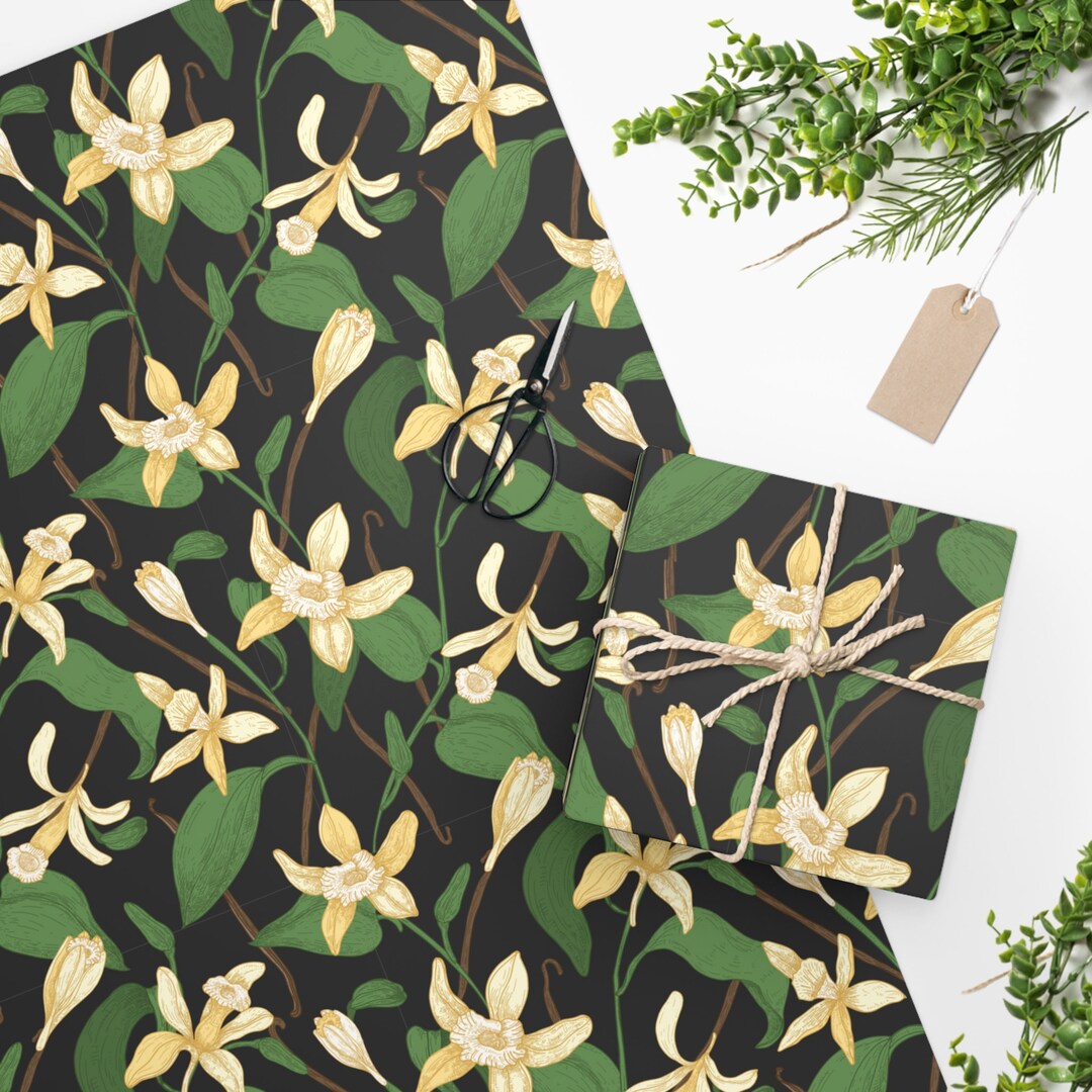 Dark Vanilla Orchid Gift Wrap Dark Botanical Wrapping Paper Dark ...