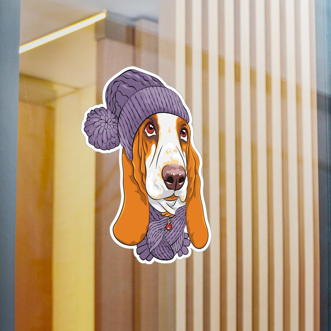 Wintertime Basset Hound Sticker Cute Basset Hound Dog Sticker Basset ...