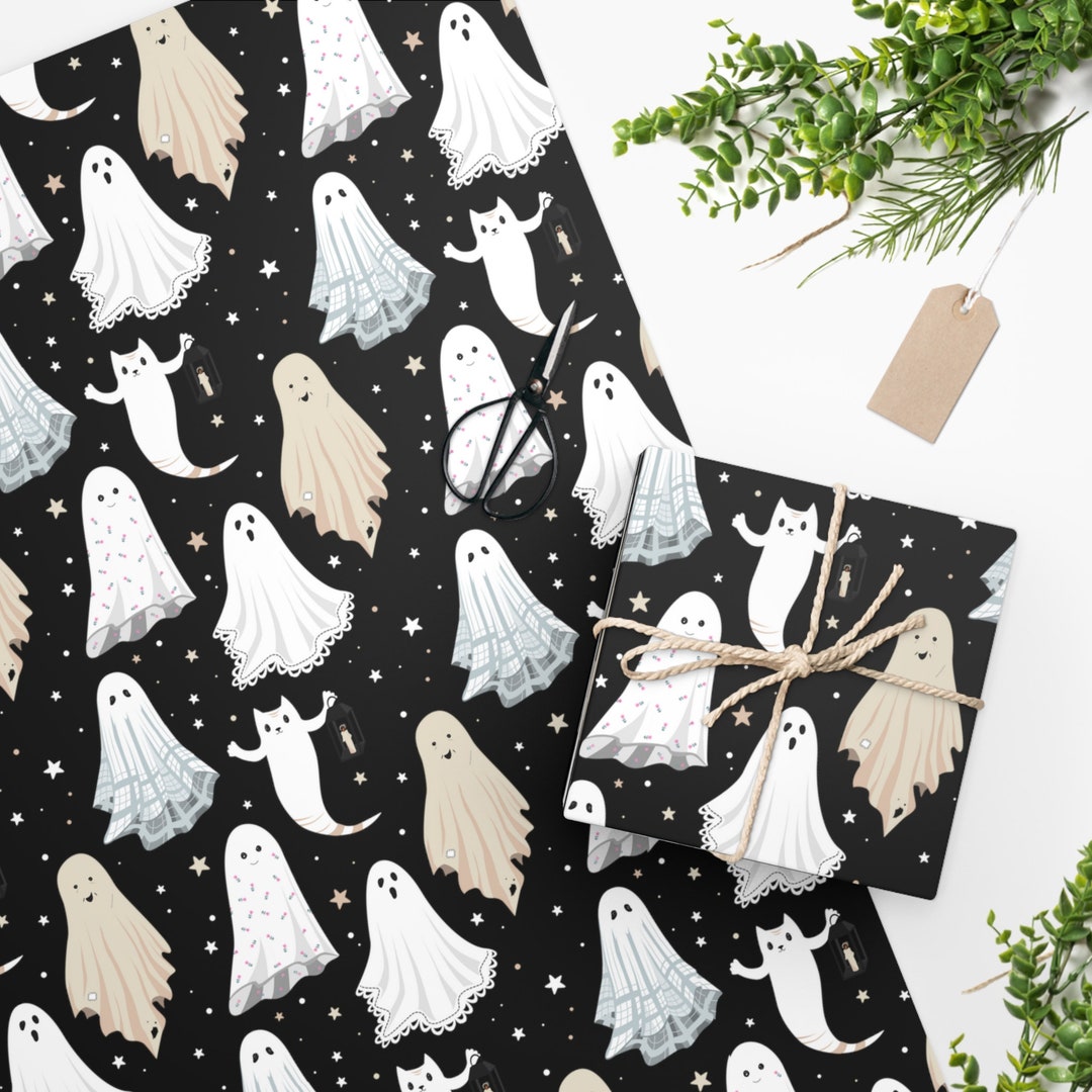 Cat and Ghost Wrapping Paper Halloween Gift Wrap Cat Gift Wrap ...