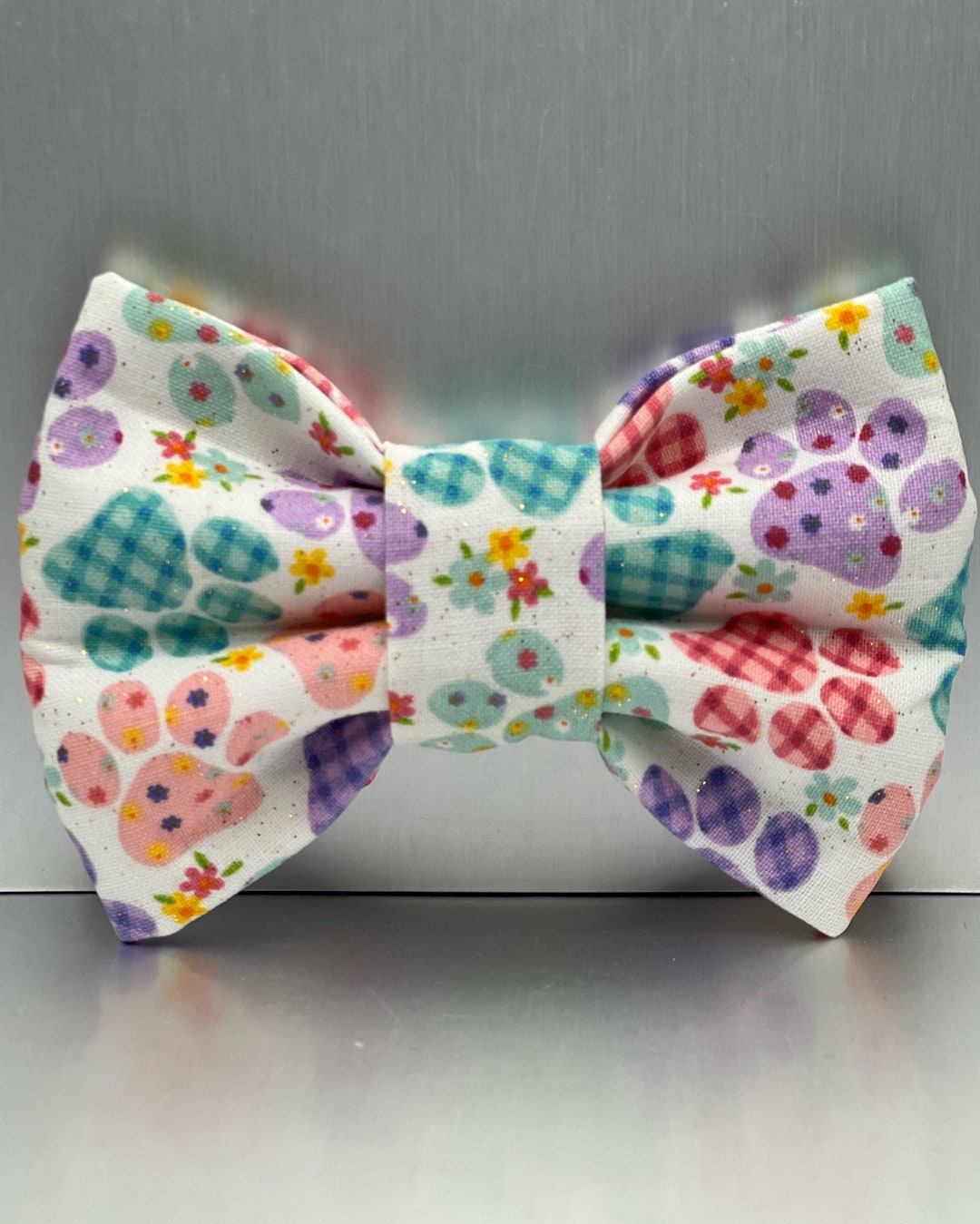 Dog Bow Tie, Spring Glitter Dog Paw Prints, Easter Dog Paw Prints Bow ...