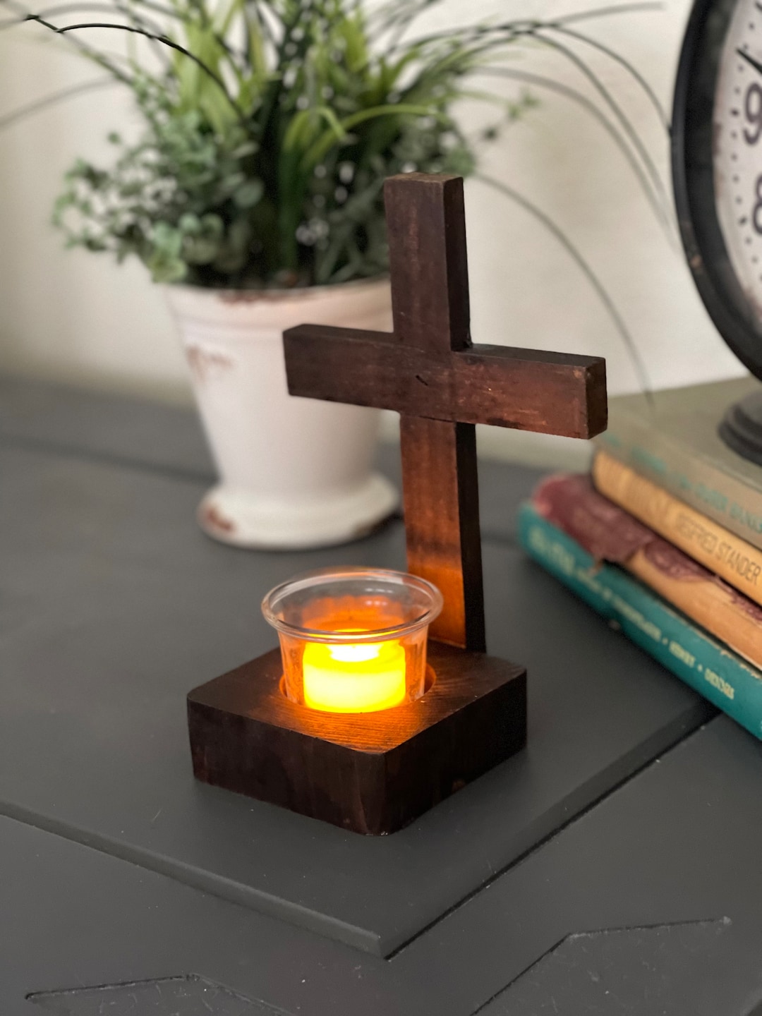 Wooden Cross Tea Light Candle Holder - Etsy
