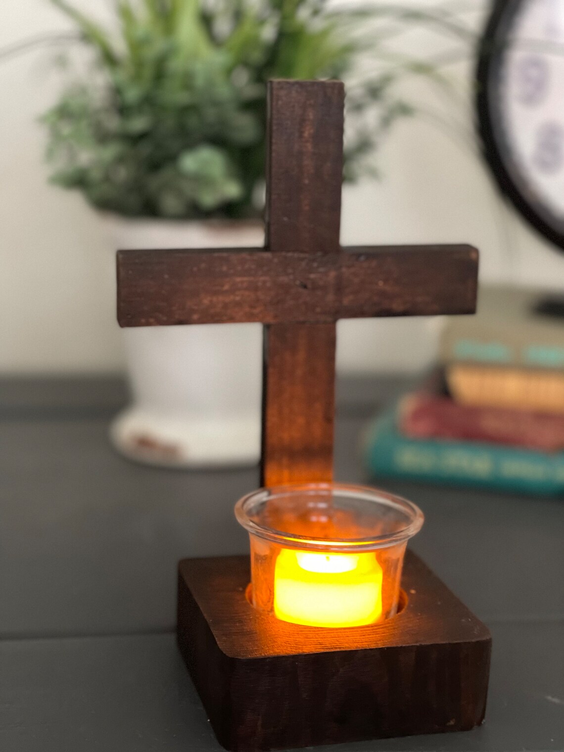 Wooden Cross Tea Light Candle Holder - Etsy