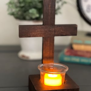 Wooden Cross Tea Light Candle Holder - Etsy