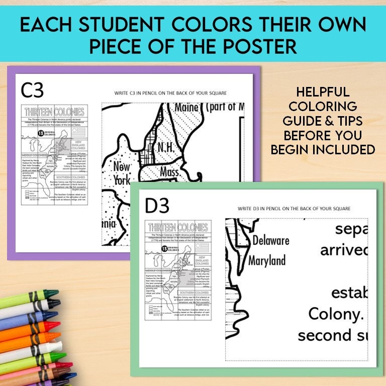 13 Colonies Map Collaborative Poster With Extension Activity, Door ...