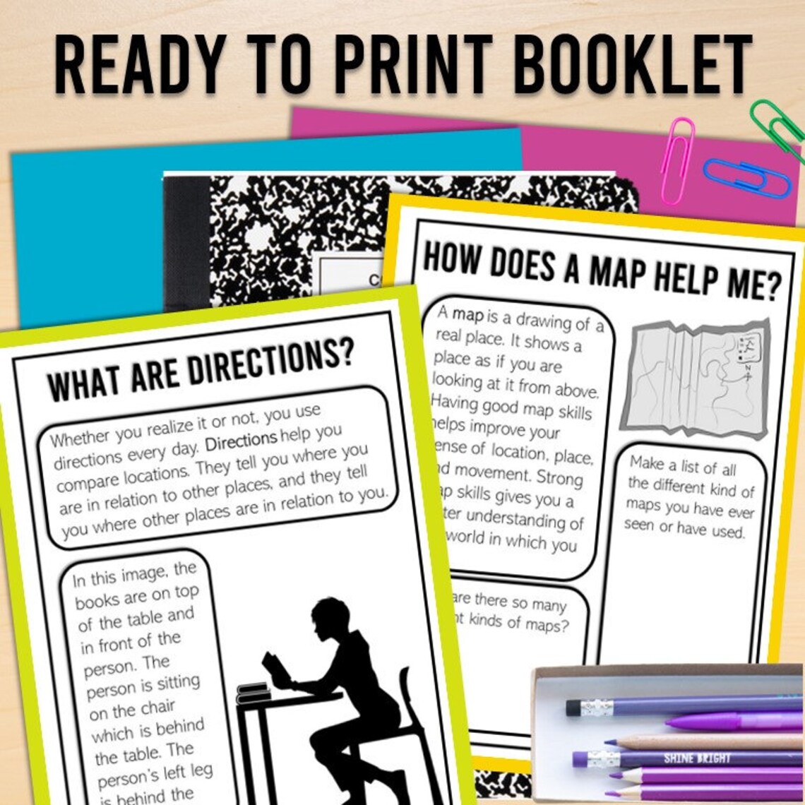 Map Skills Lesson and Practice Activities, Printable Student Booklet ...