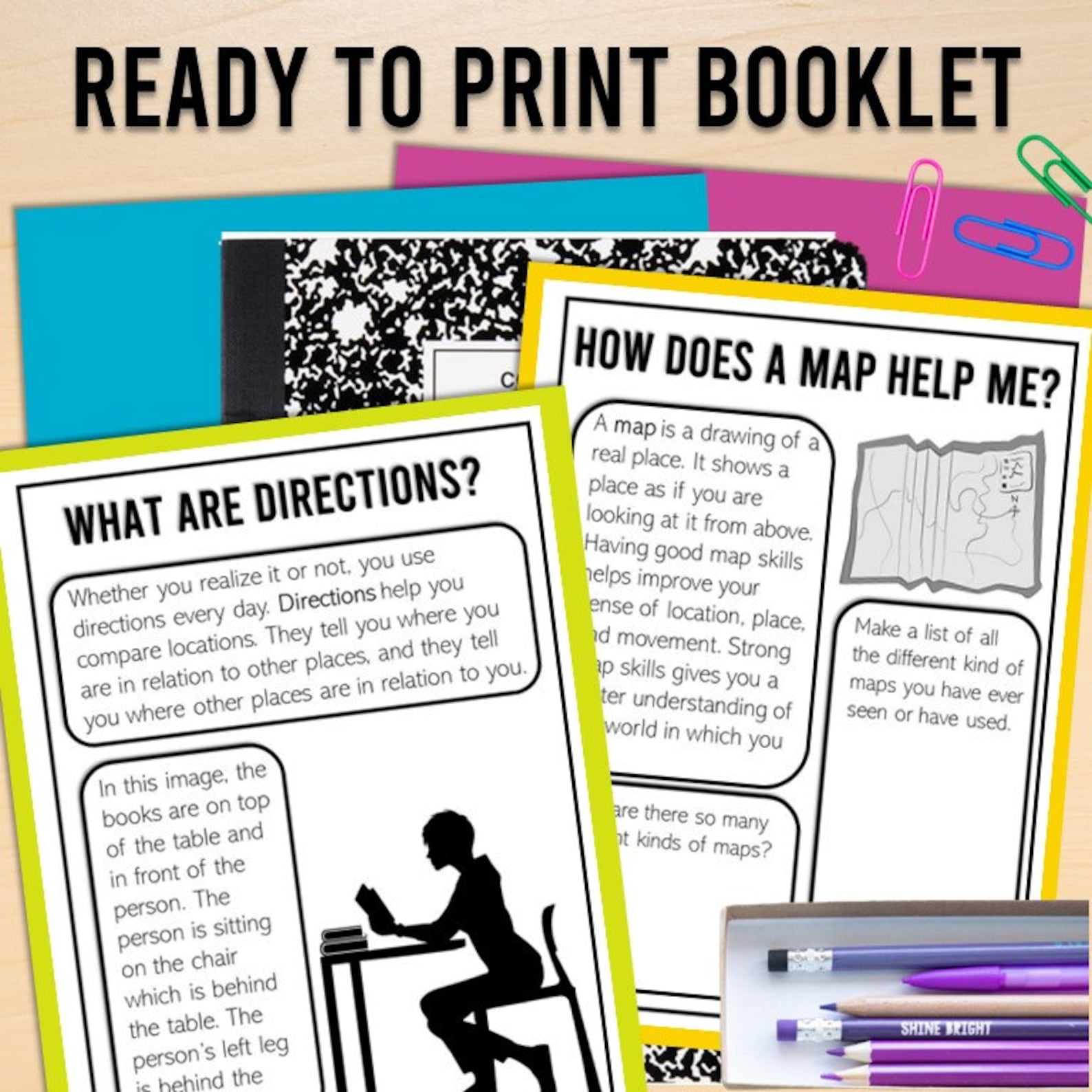 Map Skills Lesson and Practice Activities, Printable Student Booklet ...