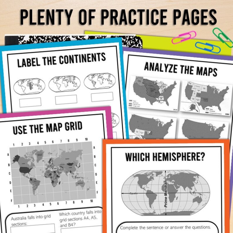 Map Skills Lesson and Practice Activities, Printable Student Booklet ...