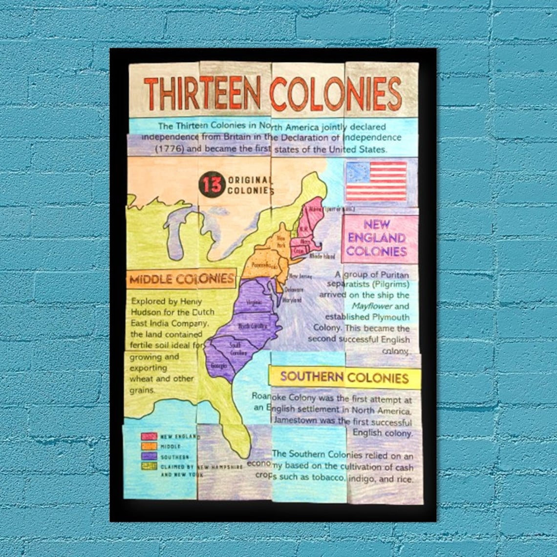 13 Colonies Map Collaborative Poster With Extension Activity, Door ...