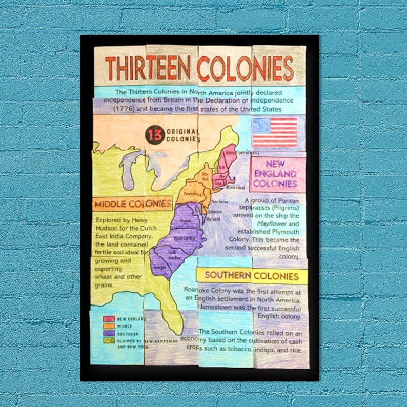 13 Colonies Map Collaborative Poster With Extension Activity, Door ...