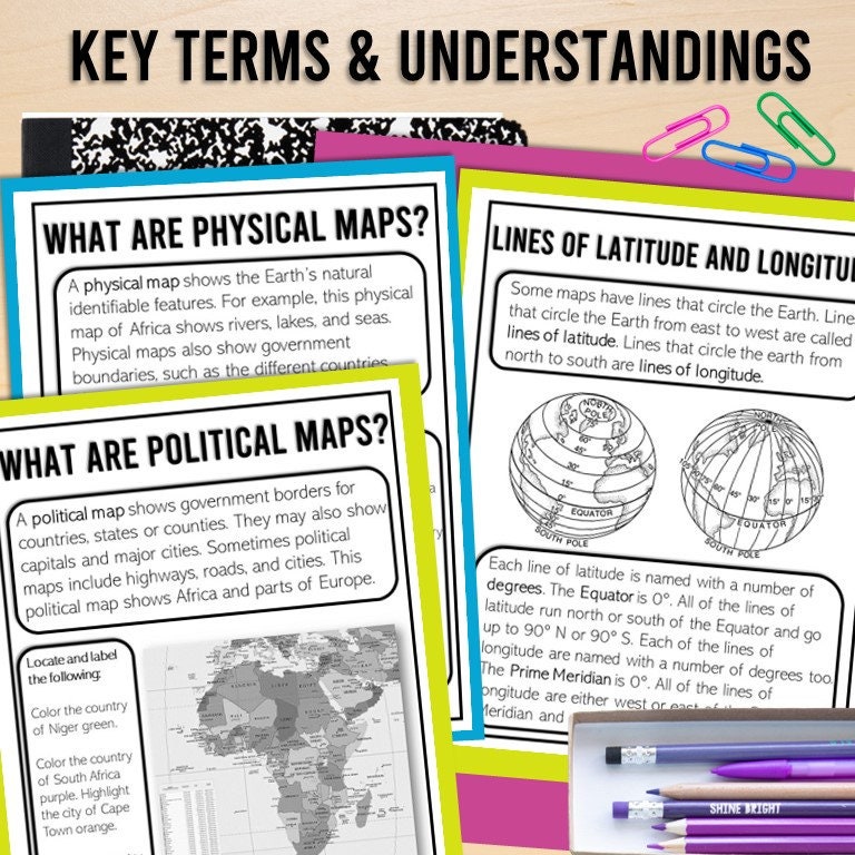 Map Skills Lesson and Practice Activities, Printable Student Booklet ...
