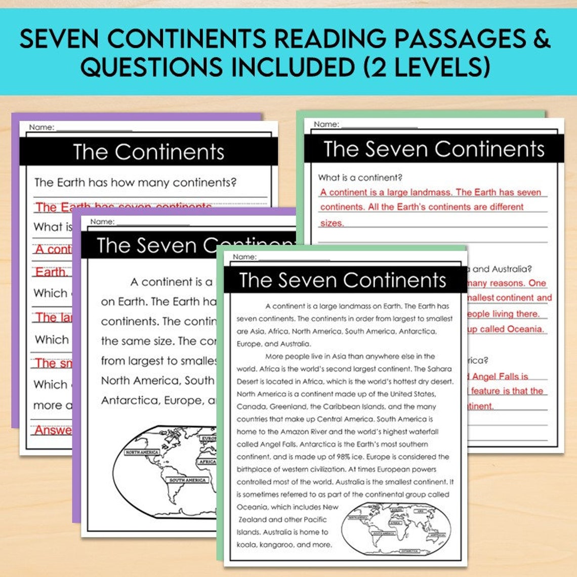 Seven Continents Collaborative Poster Activity With Leveled Reading ...