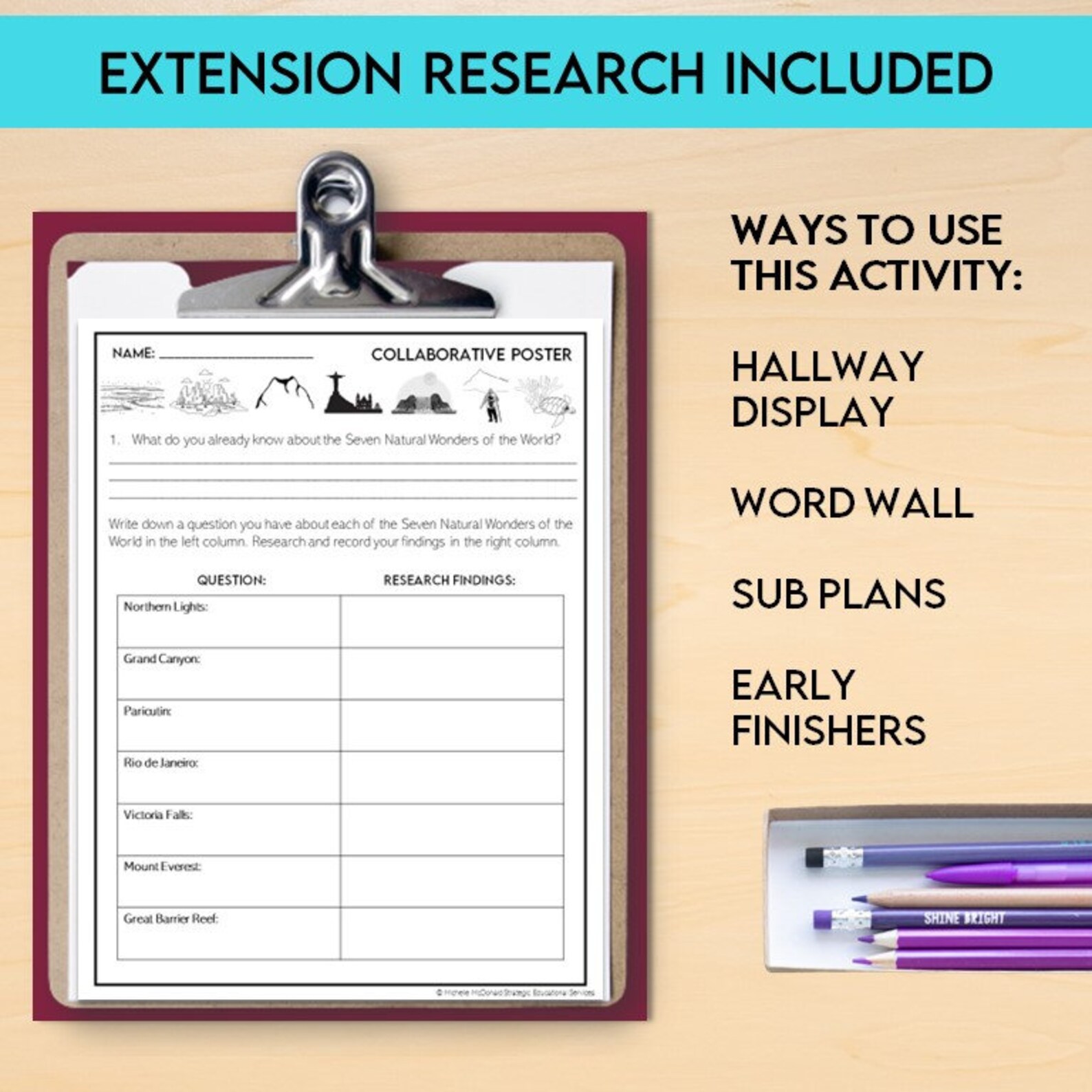 Seven Natural Wonders of the World Collaborative Poster Activity With ...