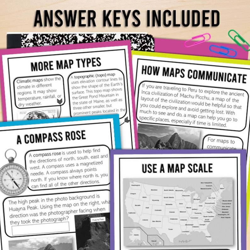 Map Skills Lesson and Practice Activities, Printable Student Booklet ...