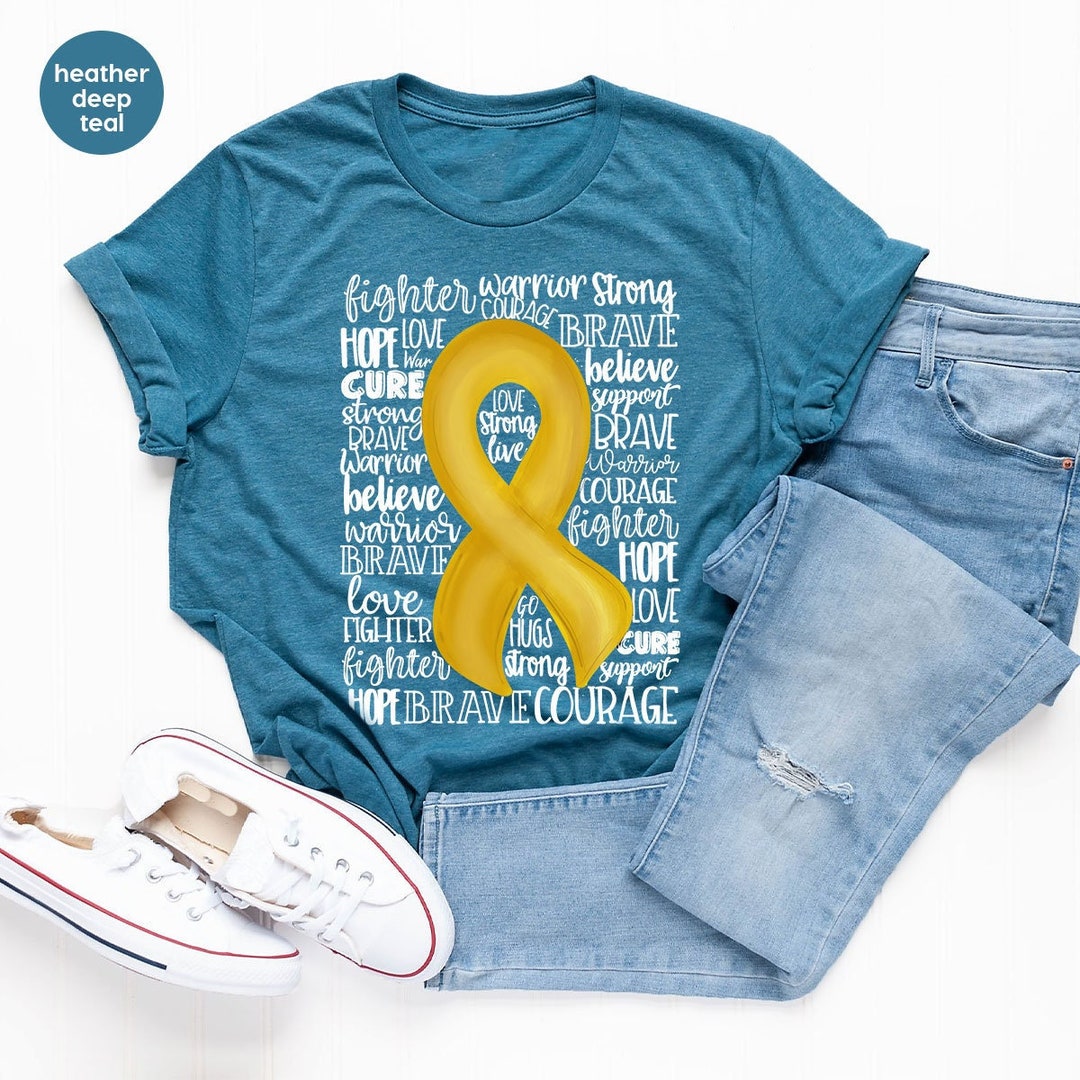 Childhood Cancer Shirt, Gold Cancer Ribbon Graphic Tees, Cancer ...