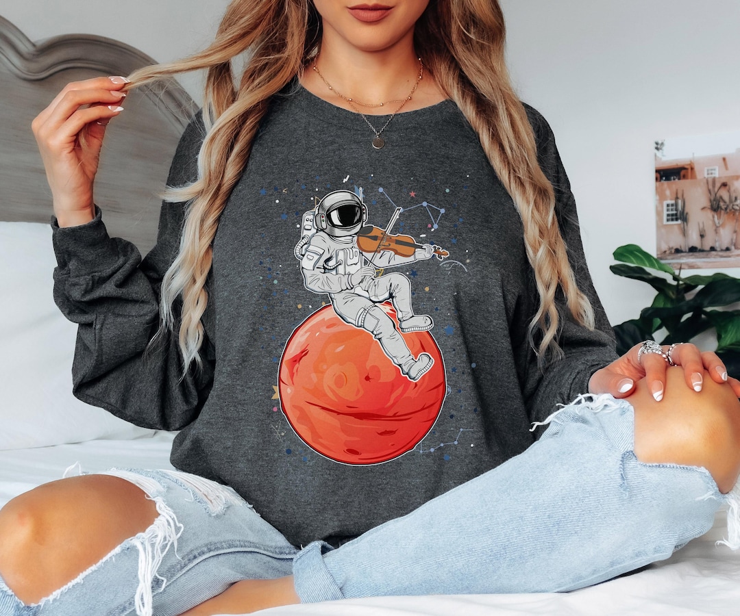 Astronaut Violinist Sweatshirt, Cosmic Art Graphic Tee for Space ...