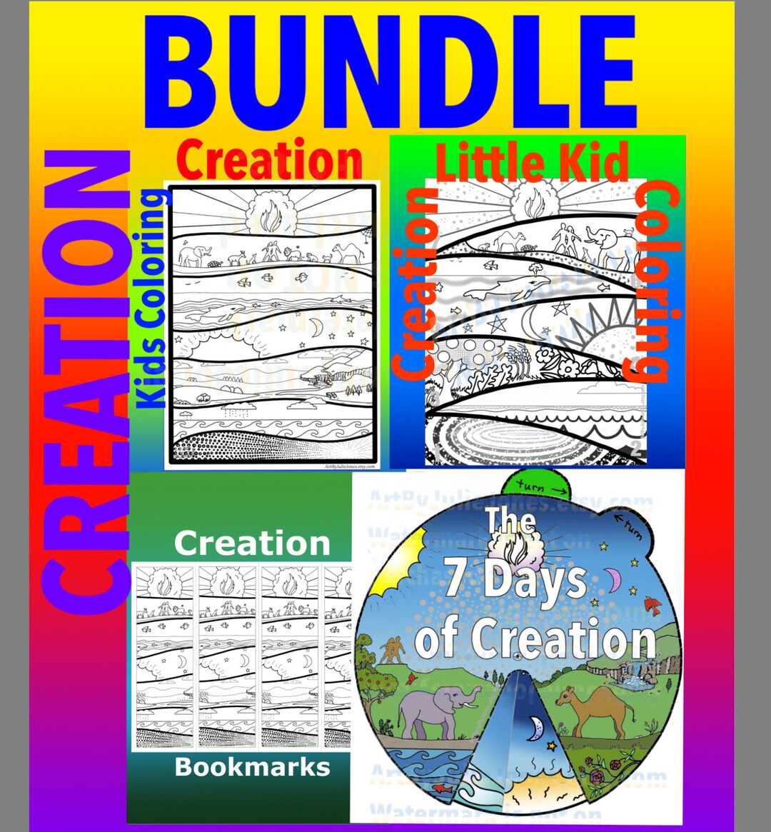 Bundle!- the Seven Days of Creation, 5 Files Included: Bookmarks, Big ...