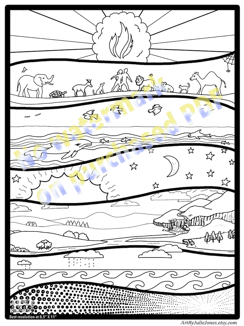 The Seven Days of Creation, COLORING PAGE, Bible, Color Sheet, Sunday ...
