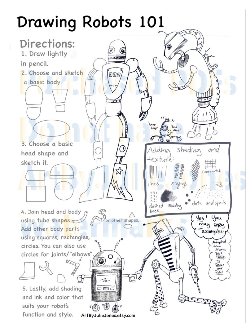 Drawing Robots 101 Art Lesson Bundle for Kids (5 PDF Files) - Etsy
