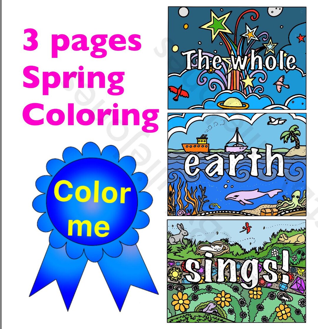 Big Spring Coloring Poster, 3 Easy to Download Pages to Print, Color ...