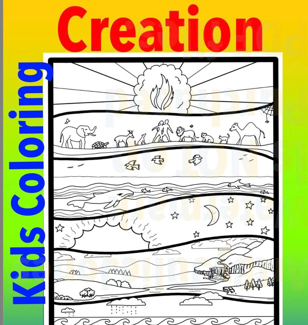 The Seven Days of Creation Coloring Page, Bible Color Sheet, Sunday ...