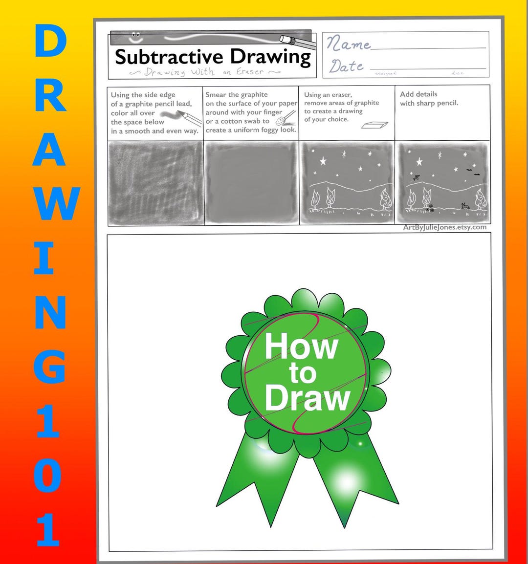 Drawing With an Eraser Art Lesson, Subtractive Technique for Students ...