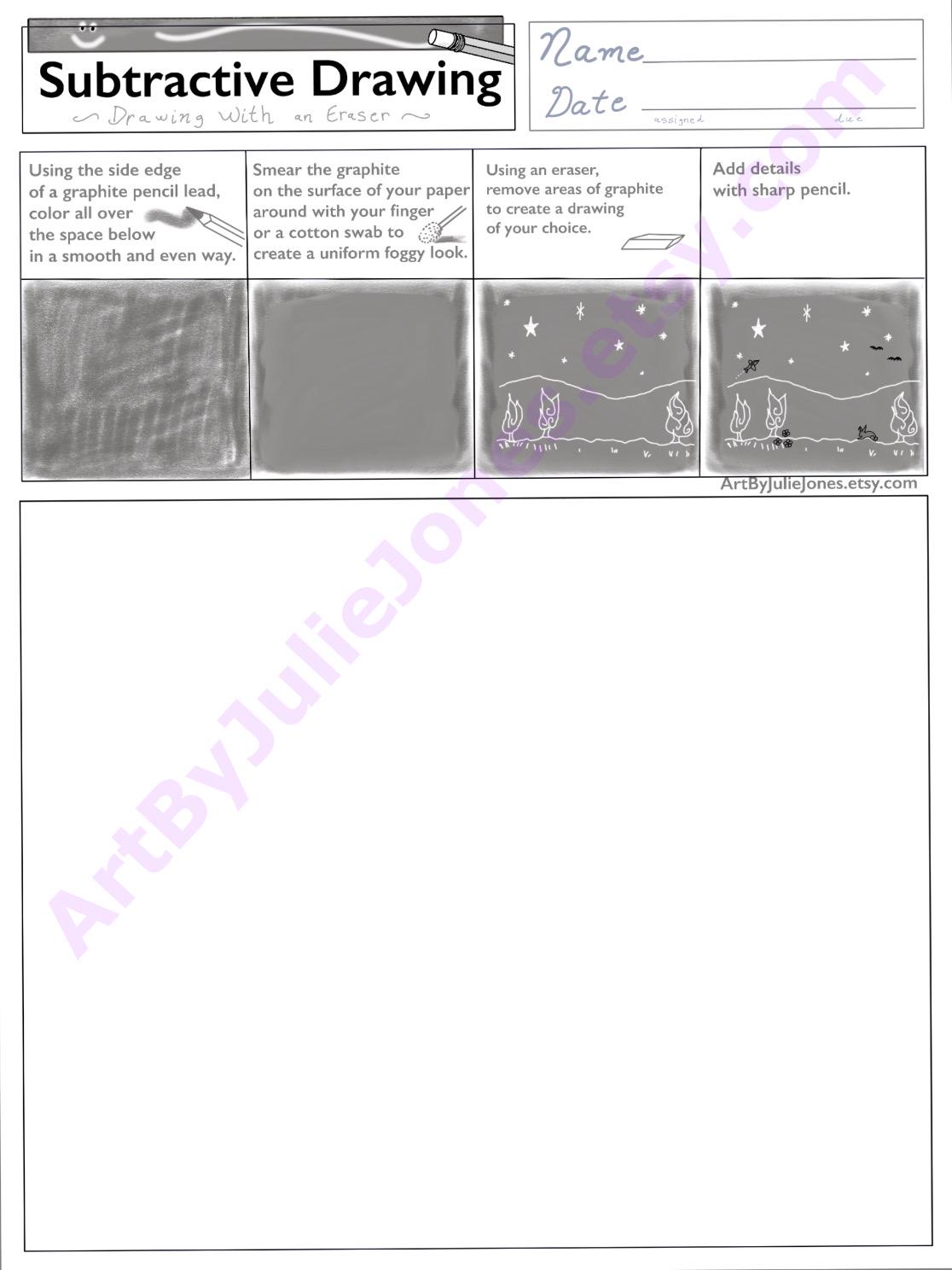 Drawing With an Eraser Art Lesson, Subtractive Technique for Students ...