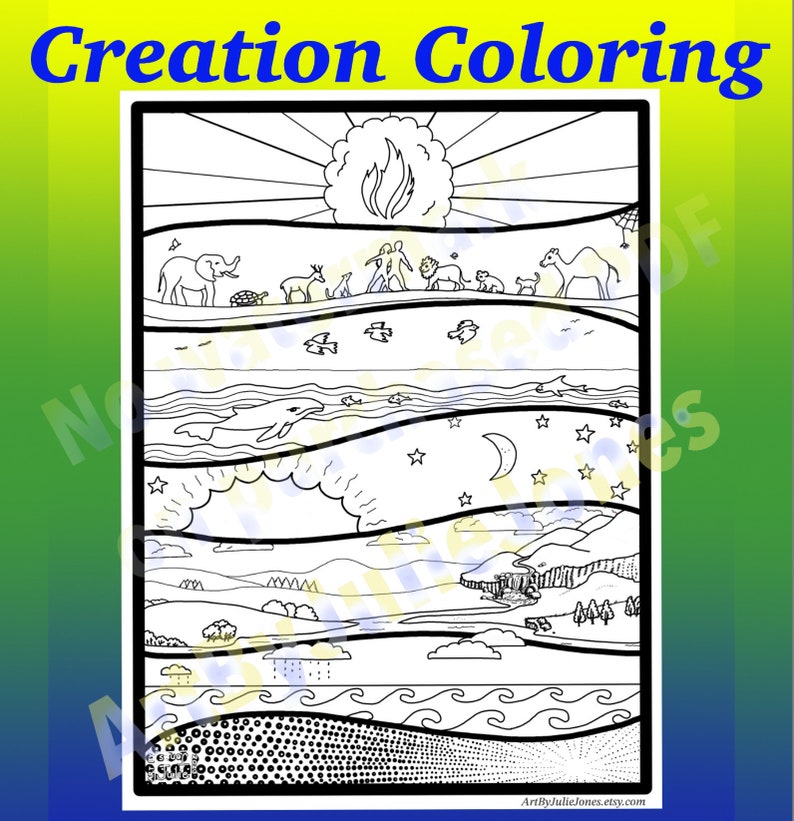 Seven Days of Creation Coloring Page or High Resolution Poster (PDF) - Etsy