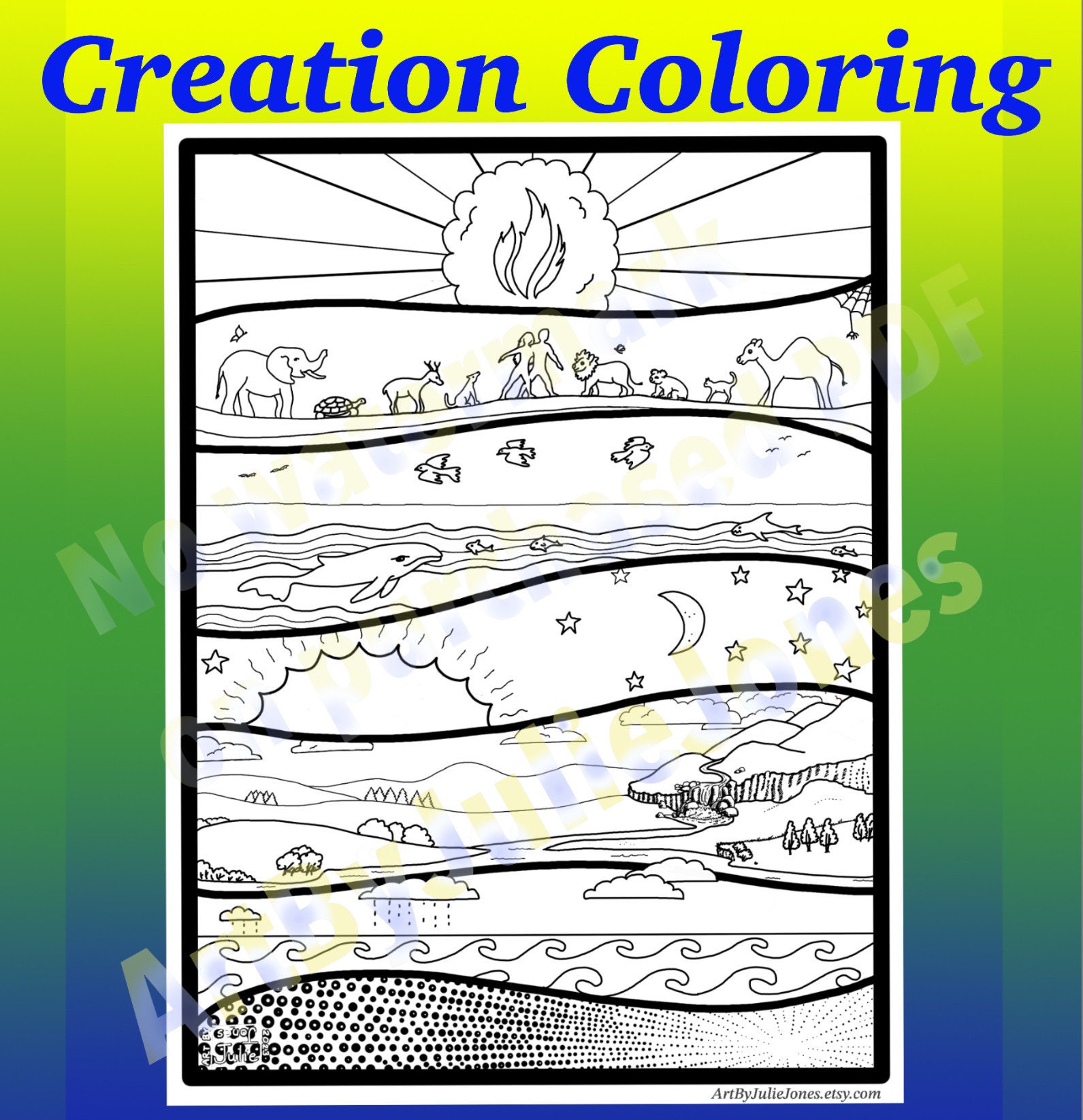 Seven Days of Creation Coloring Page or High Resolution Poster (PDF) - Etsy